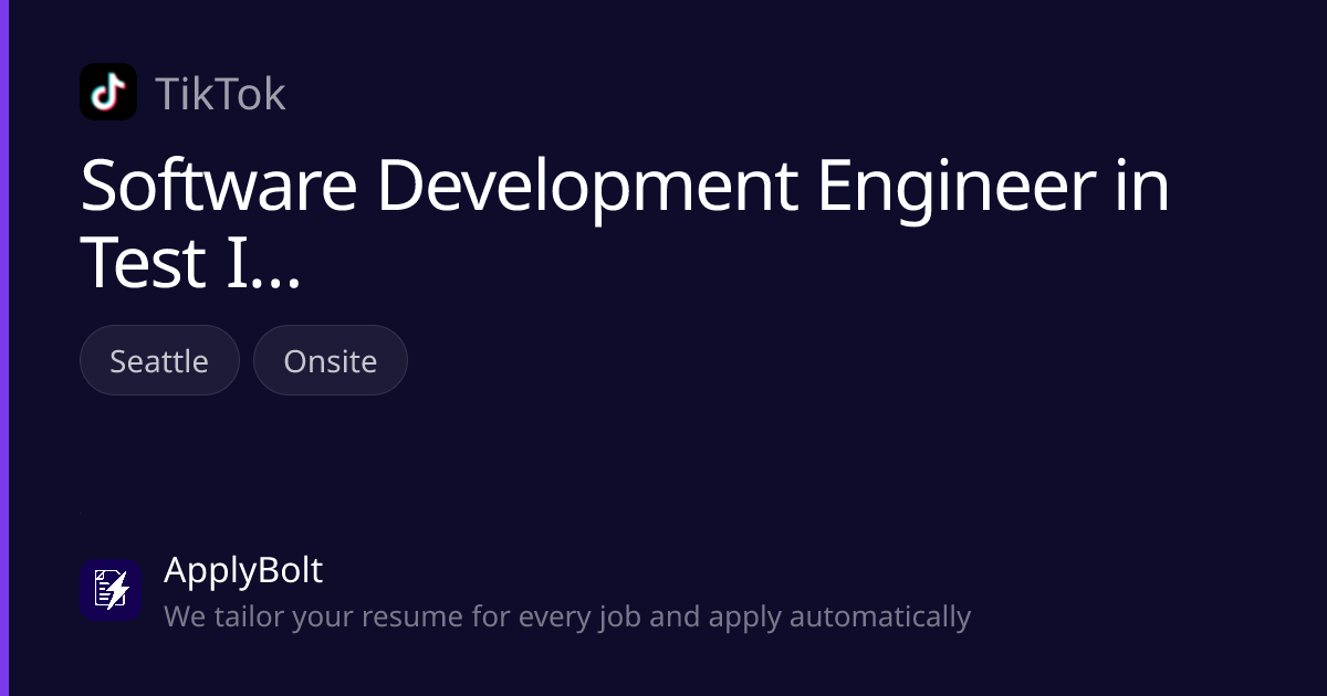 Software Development Engineer in Test Intern - Global… | ApplyBolt